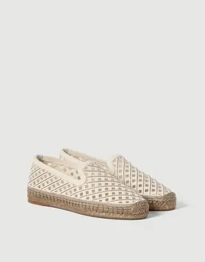 Brunello Cucinelli Cotton And Suede Espadrilles With Precious Net Detailing - Ivory