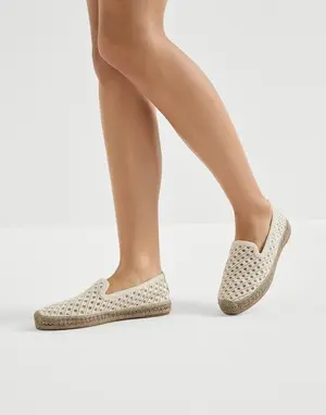 Brunello Cucinelli Cotton And Suede Espadrilles With Precious Net Detailing - Ivory