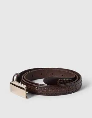 Brunello Cucinelli Textured Calfskin Belt With Box-frame Buckle