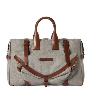 Brunello Cucinelli Virgin Wool, Alpaca And Cashmere Flannel Field Bag With Grained Calfskin Inserts - Medium Gray