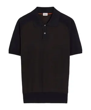 TOD'S Spliced Ribbed Blended Polo Shirt - Black