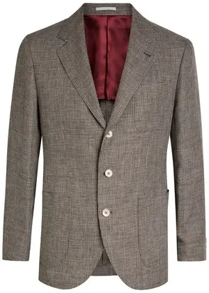 Brunello Cucinelli Houndstooth Linen Blazer - Gray