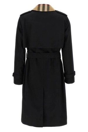 Burberry Long Check Collar Gabardine Trench Coat