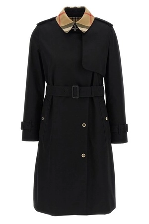 Burberry Long Check Collar Gabardine Trench Coat