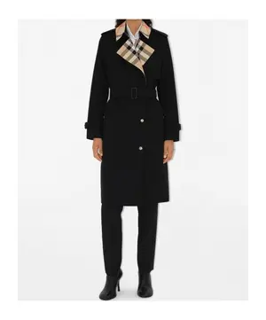 Burberry Long Check Collar Gabardine Trench Coat