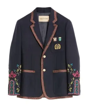 Valentino Garavani Embellished Lapel Long-sleeved Suit Jacket