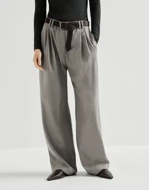 Brunello Cucinelli Virgin Wool Pinstripe Trousers With Monili - Gray
