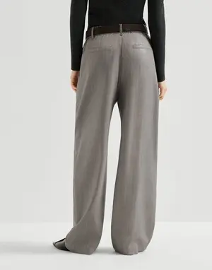 Brunello Cucinelli Virgin Wool Pinstripe Trousers With Monili - Gray