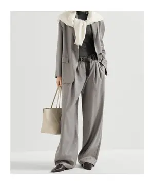 Brunello Cucinelli Virgin Wool Pinstripe Trousers With Monili - Gray