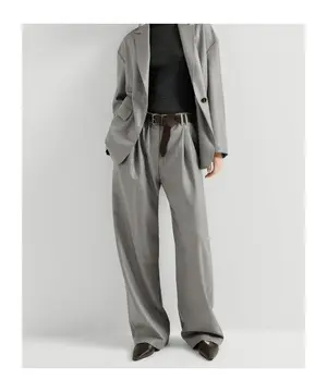 Brunello Cucinelli Virgin Wool Pinstripe Trousers With Monili - Gray