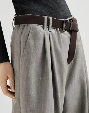 Brunello Cucinelli Virgin Wool Pinstripe Trousers With Monili - Gray