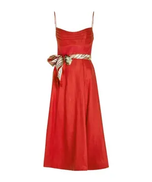 Zimmermann Rebellion Belted Linen Midi Dress - Red