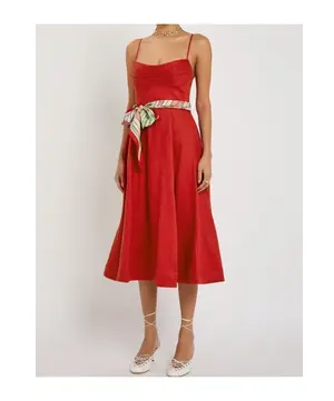 Zimmermann Rebellion Belted Linen Midi Dress