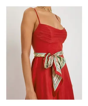 Zimmermann Rebellion Belted Linen Midi Dress