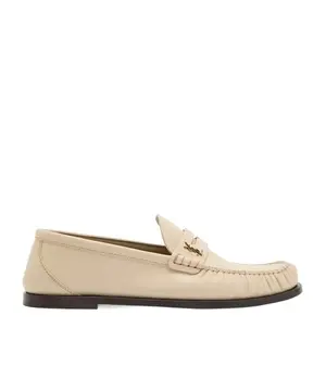Saint Laurent Logo-plaque Leather Loafers - Nude