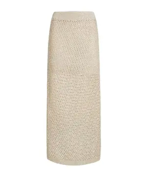Brunello Cucinelli Hemp Dazzling Texture Net Knit Skirt