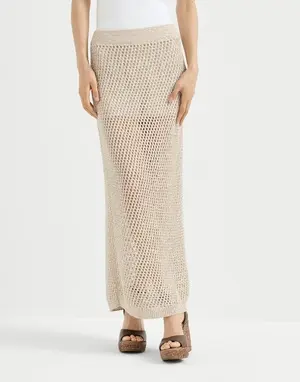 Brunello Cucinelli Hemp Dazzling Texture Net Knit Skirt