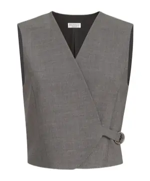 Brunello Cucinelli Brunello Cucinelli Tropical Luxury Wool Vest With Monili Gray