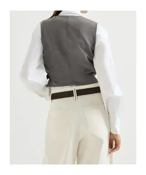 Brunello Cucinelli Tropical Luxury Wool Vest With Monili - Gray