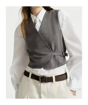 Brunello Cucinelli Tropical Luxury Wool Vest With Monili - Gray