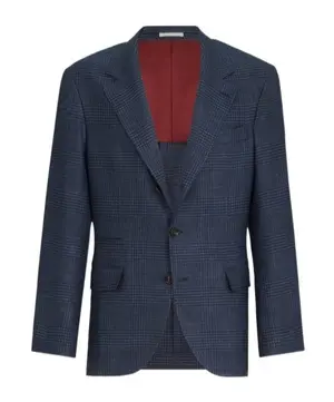 Brunello Cucinelli Wool, Silk And Linen Prince Of Wales Deconstructed Blazer - Denim