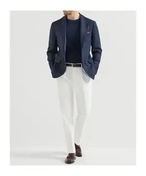 Brunello Cucinelli Wool, Silk And Linen Prince Of Wales Deconstructed Blazer - Denim