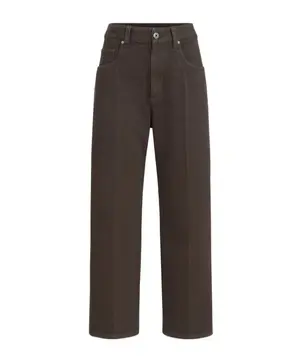 Brunello Cucinelli Dyed Denim Contemporary Square Trousers With Monili - Pine Cone Brown