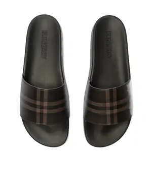 Burberry Check Slides - Dark Brown