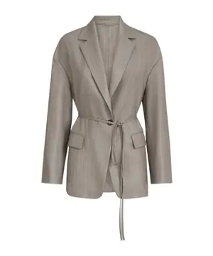 Brunello Cucinelli Sparkling Virgin-wool Pinstripe Blazer With Monili - Gray