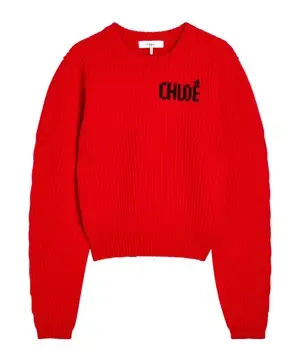Chloé Logo Wool And Cashmere-blend Jumper - Red