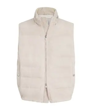 Brunello Cucinelli Suede Down Vest With Packable Hood