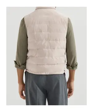 Brunello Cucinelli Suede Down Vest With Packable Hood