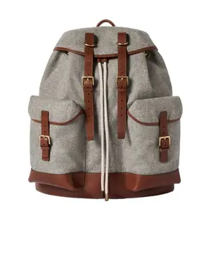 Brunello Cucinelli Virgin Wool, Alpaca And Cashmere Flannel Field Backpack With Grained Calfskin Inserts - Medium Gray