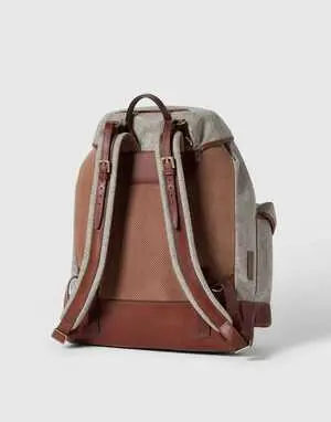 Brunello Cucinelli Virgin Wool, Alpaca And Cashmere Field Backpack With Grained Calfskin Inserts - Medium Gray