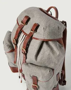 Brunello Cucinelli Virgin Wool, Alpaca And Cashmere Field Backpack With Grained Calfskin Inserts - Medium Gray