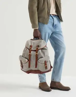 Brunello Cucinelli Virgin Wool, Alpaca And Cashmere Field Backpack With Grained Calfskin Inserts - Medium Gray