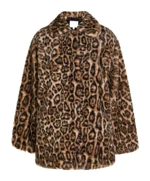 REFORMATION Faux Fur Leopard Print Coat - Brown