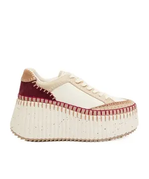 Chloé Nama Panelled Leather Flatform Sneakers - White