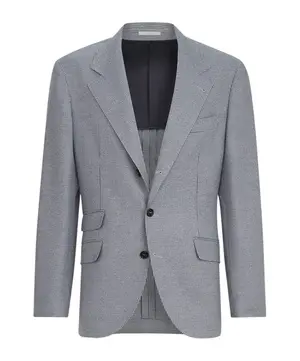 Brunello Cucinelli Cashmere And Silk Houndstooth Flannel Deconstructed Cavallo Blazer - Sky-blue
