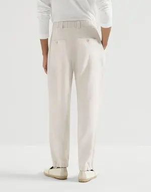 Brunello Cucinelli Linen Micro Chevron Trousers With Drawstrings - White
