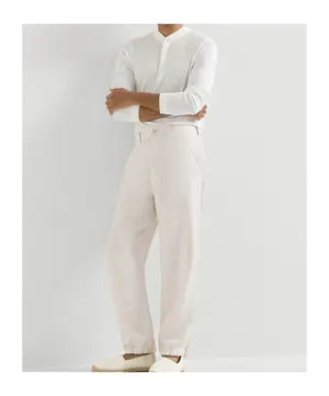 Brunello Cucinelli Linen Micro Chevron Trousers With Drawstrings - White