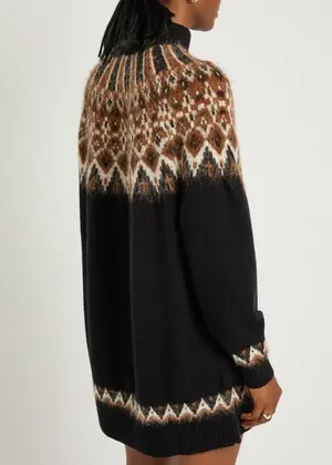 Staud Liza Fair Isle Pattern Wool-blend Jumper Dress
