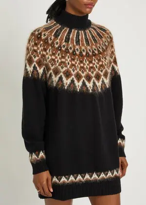Staud Liza Fair Isle Pattern Wool-blend Jumper Dress