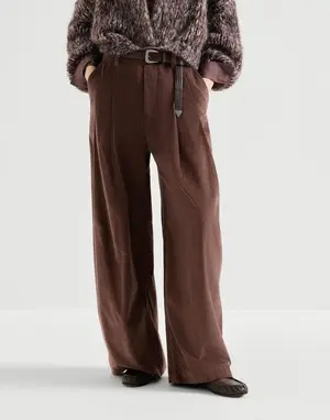 Brunello Cucinelli Stretch Cotton And Cashmere Corduroy Five-pocket Baggy Trousers With Monili - Chocolate