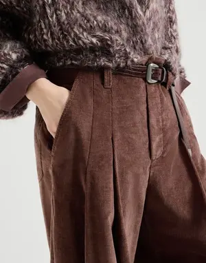 Brunello Cucinelli Stretch Cotton And Cashmere Corduroy Five-pocket Baggy Trousers With Monili - Chocolate