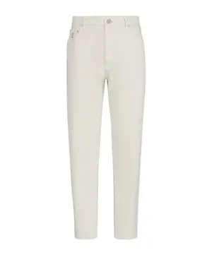 Brunello Cucinelli Garment-dyed Denim Iconic Fit Five-pocket Trousers With Rips - White