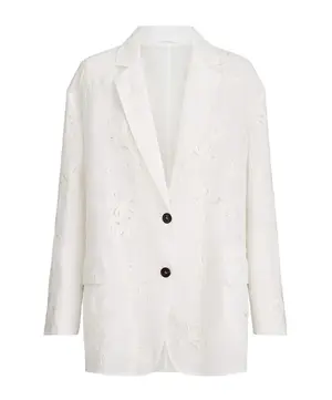 Brunello Cucinelli Cotton Organza Blazer With Monili Embellishment - White
