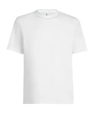 Brunello Cucinelli Cotton Jersey T-shirt With Piping - White