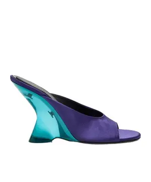 Dries Van Noten 105 Satin Wedge Mules - Blue