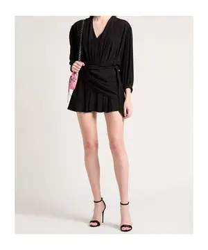 Balenciaga V-neck Long Sleeve Crepe Mini Dress